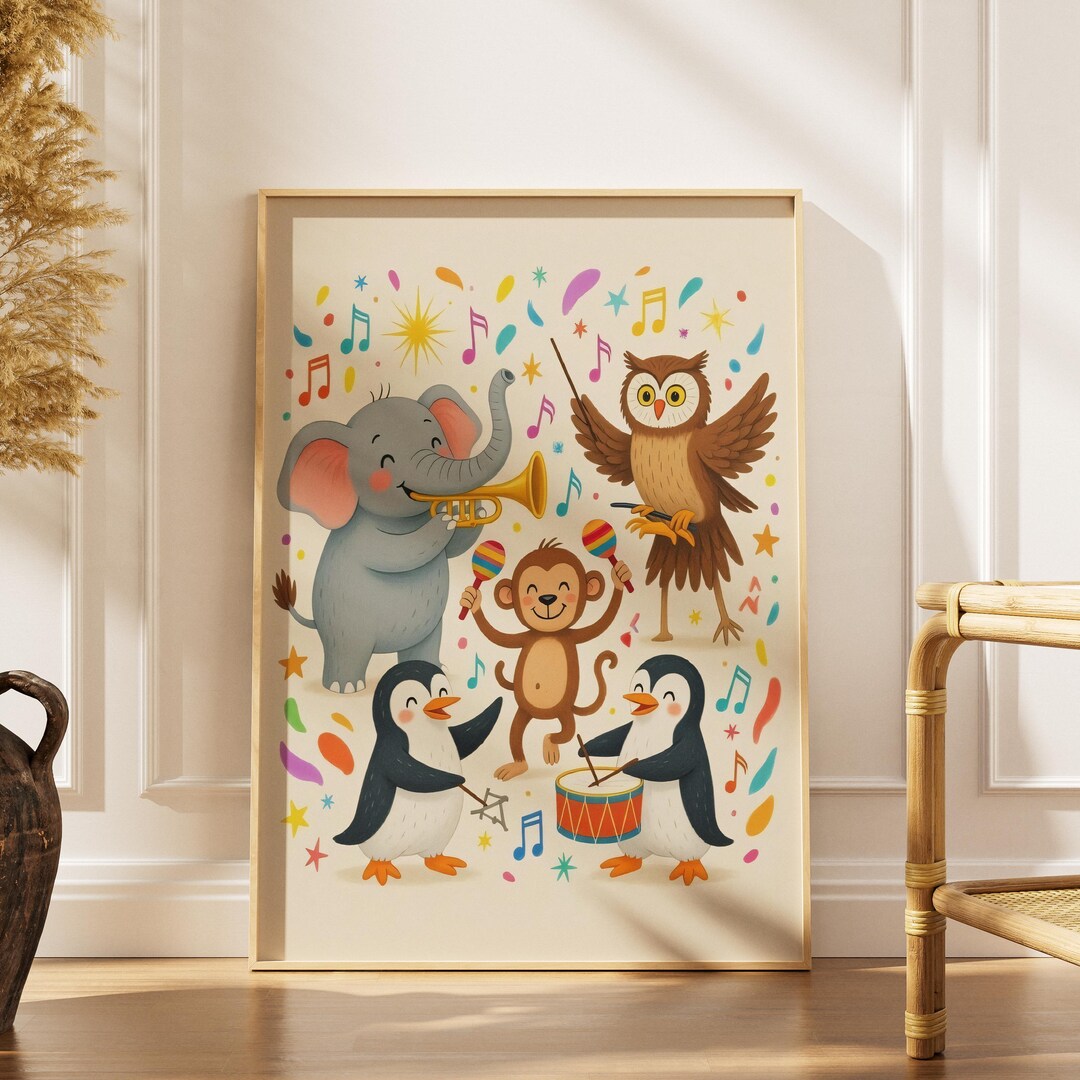 Animal Music Band Wall Art Printable for Kids Room, Nursery Music ...