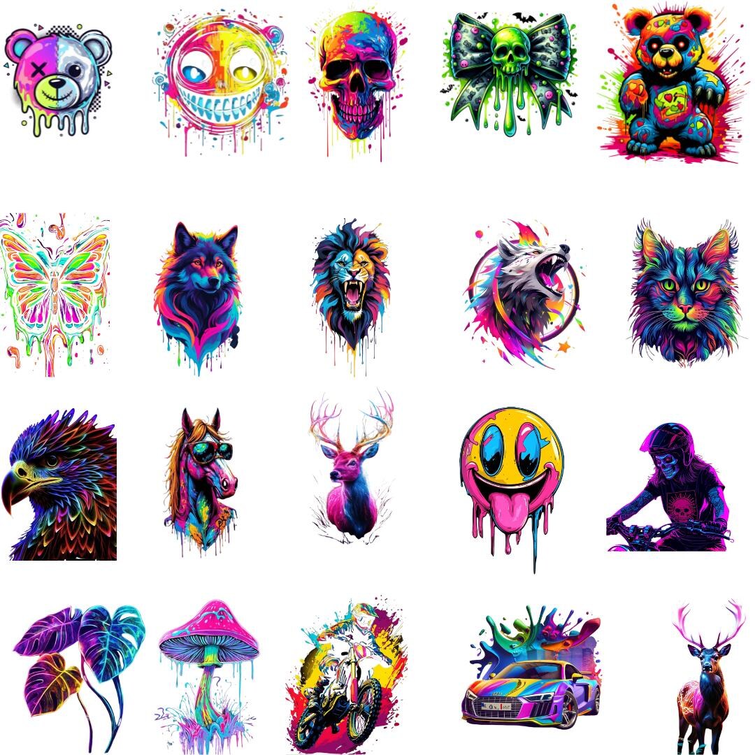 Neon Graphic T-shirt Designs PNG Bundle | Vibrant Artwork, (digital ...
