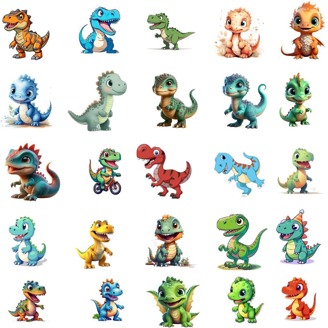 Watercolor Baby Dinosaur, Clipart PNG Bundle | Funny Dino Set, Digital ...