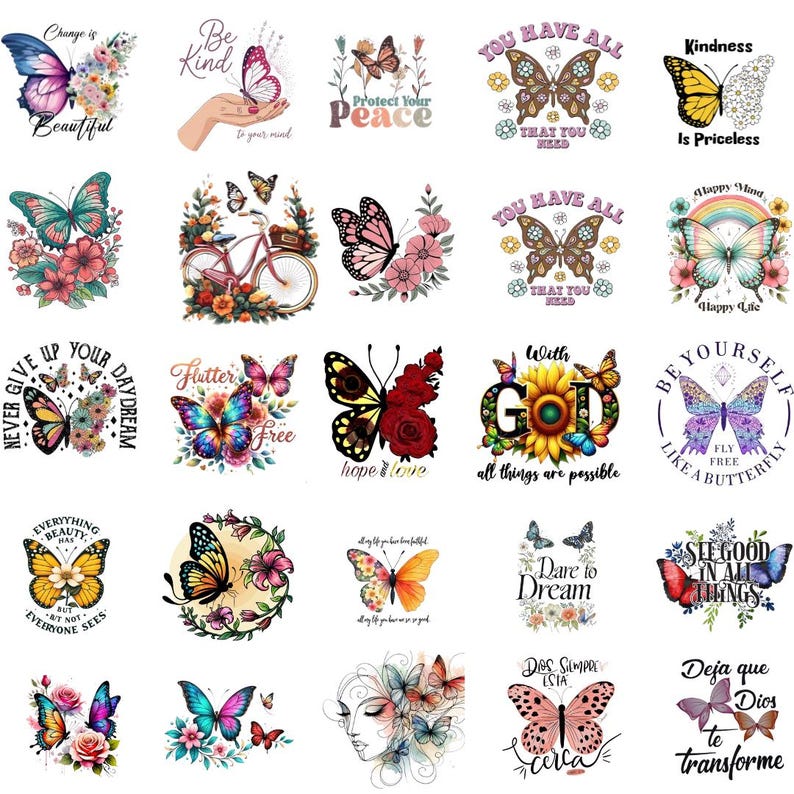 Butterfly Motivational PNG Bundle, Positive Quotes (digital Download ...