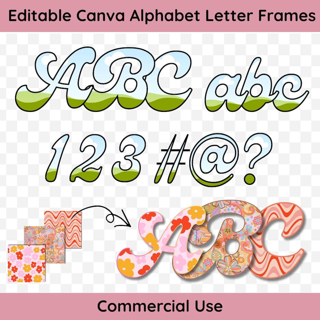 Retro Font Canva Letter Frames, Alphabet Numbers Symbols (commercial ...