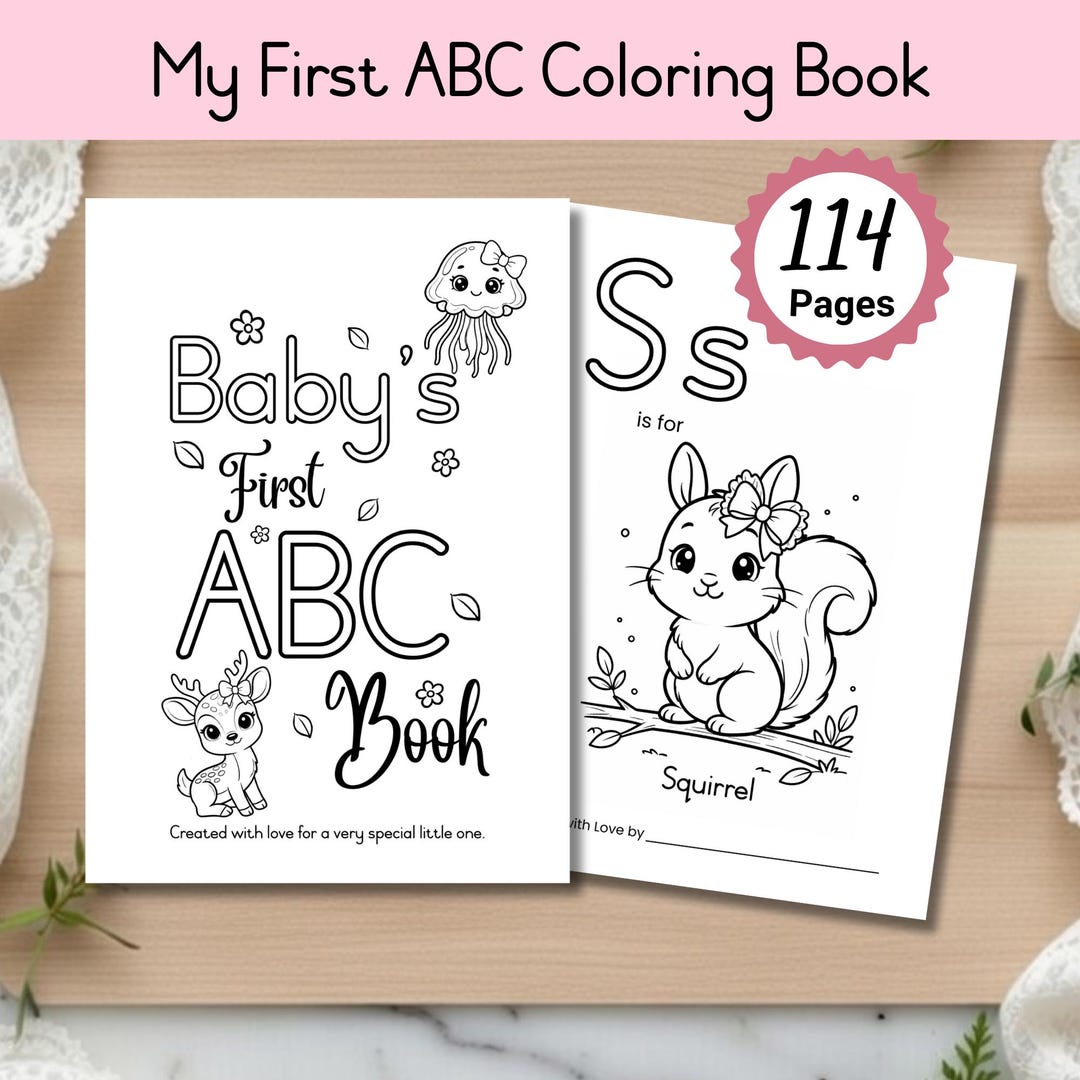 Baby Shower ABC Animal Bow Coloring Book, Keepsake Activity (digital ...