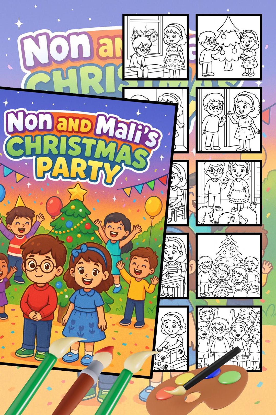 Christmas Party Coloring Pages | Cute Kids Christmas Coloring Book ...