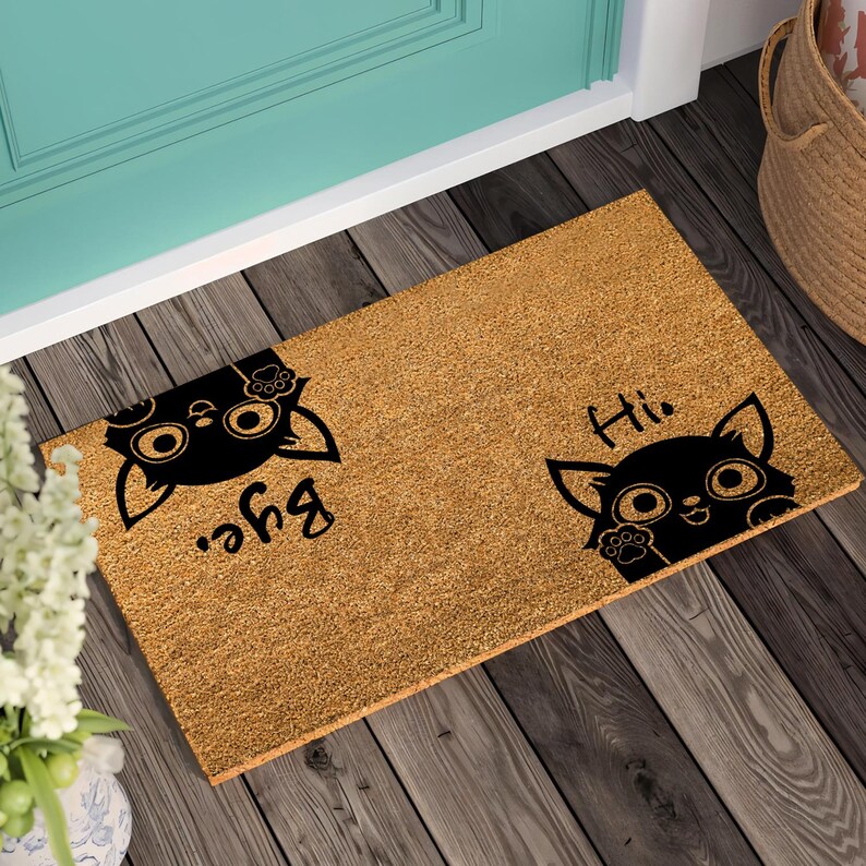 Hi Bye Cat Doormat: Personalized Coconut Welcome Mat - Etsy