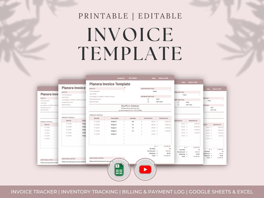 Invoice Tracker Invoice Template Editable Invoice Printable Receipt ...