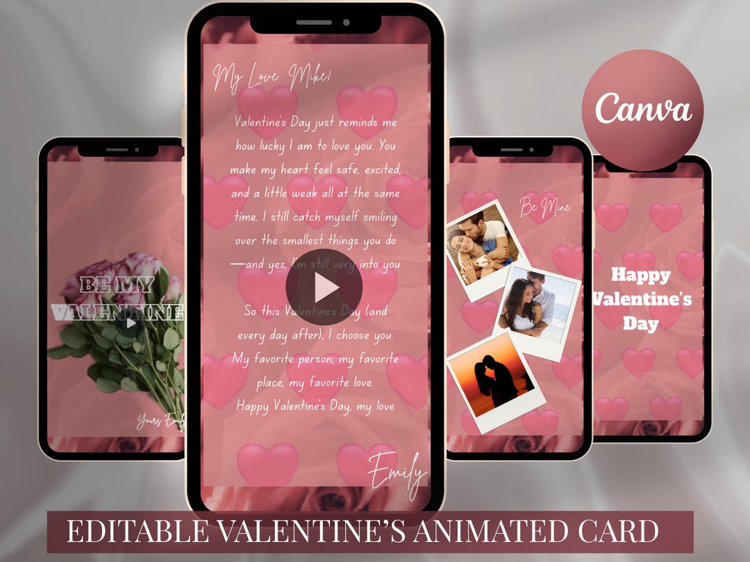 Animated Valentine E-card With Picture, Editable Canva Template ...