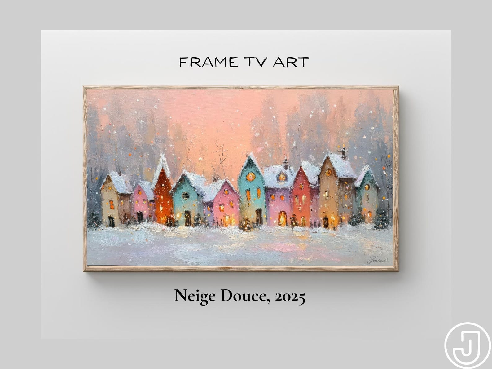 Pastel Winter Village Frame TV Art | Snowy Christmas Houses (digital ...