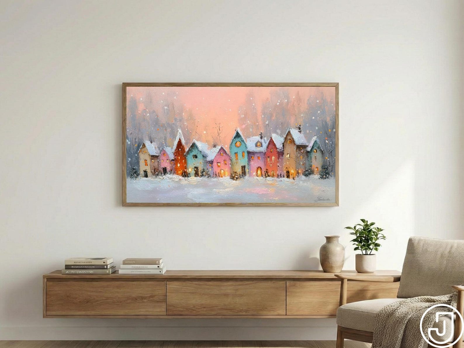 Pastel Winter Village Frame TV Art | Snowy Christmas Houses (digital ...