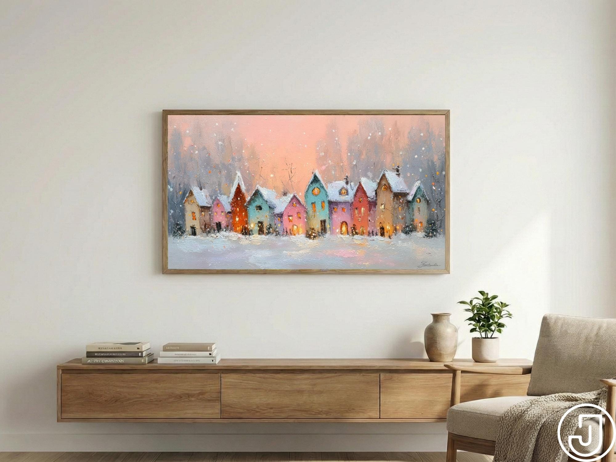 Pastel Winter Village Frame TV Art | Snowy Christmas Houses (digital ...