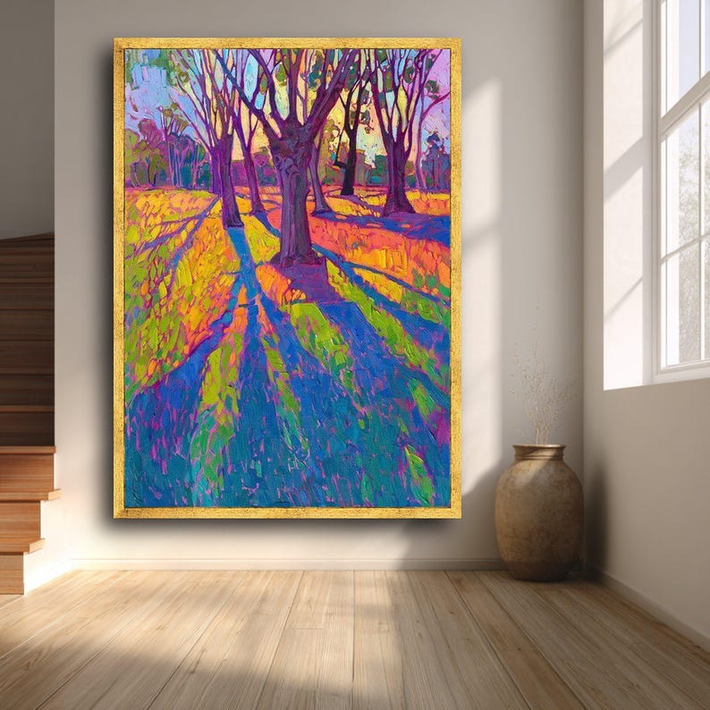 David Hockney Vibrant Sunset Trees Canvas Wall Art, Colorful Landscape ...