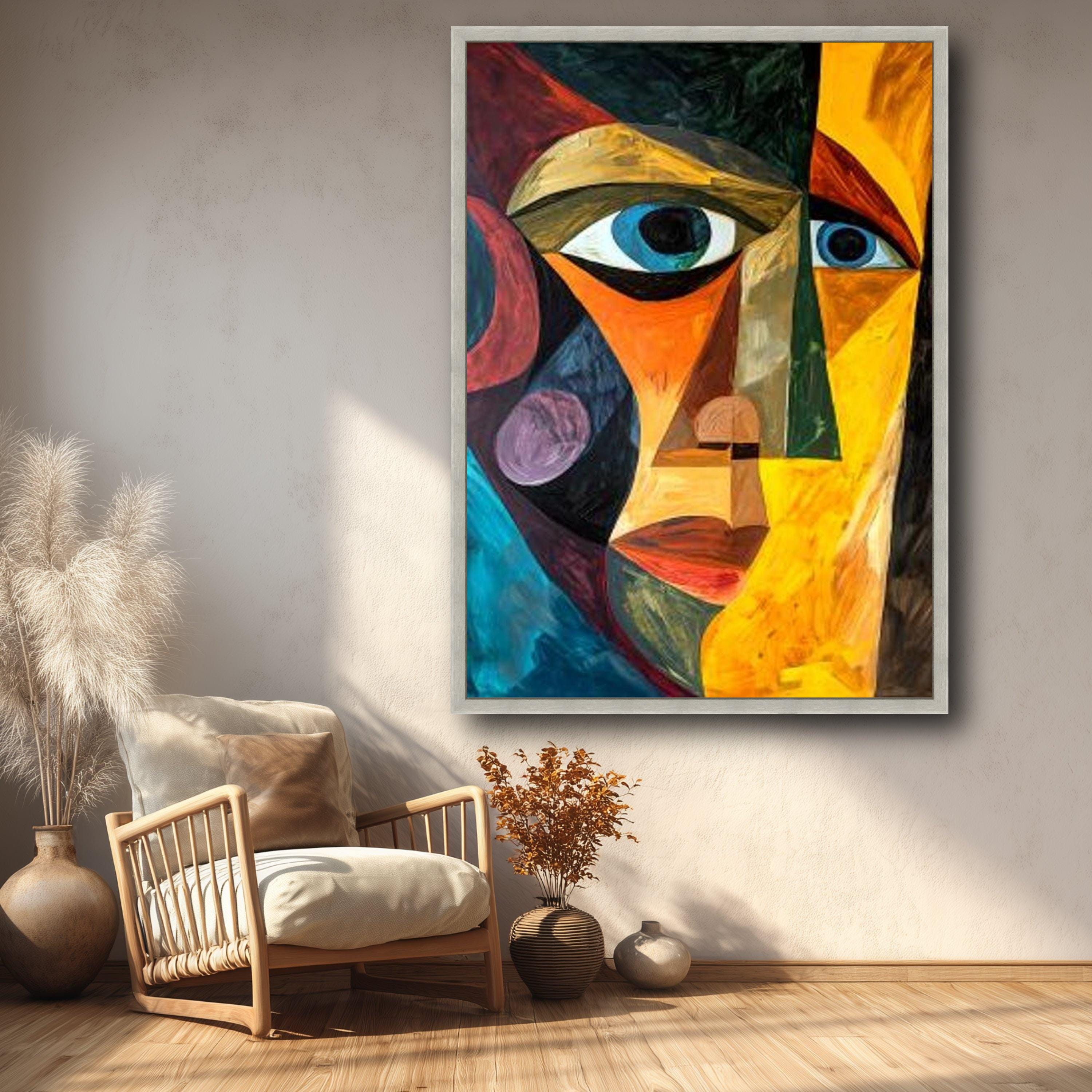 Picasso Abstract Cubist Face Canvas, Picasso Wall Art, Modern Geometric ...