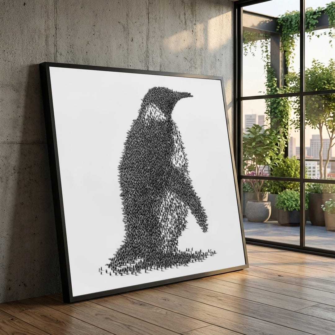 Penguin Shape Made of Tiny Penguins Canvas Wall Art, Unique Animal ...