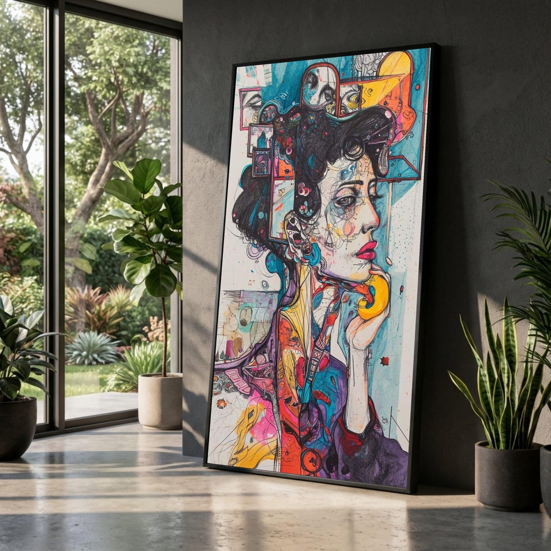 Abstract Modern Woman Portrait Canvas, Colorful Figurative Wall Art ...