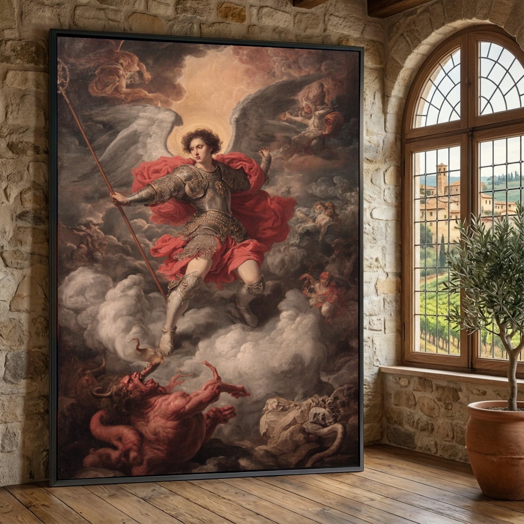 Archangel Michael Canvas Print, Baroque Religious Wall Art - Etsy