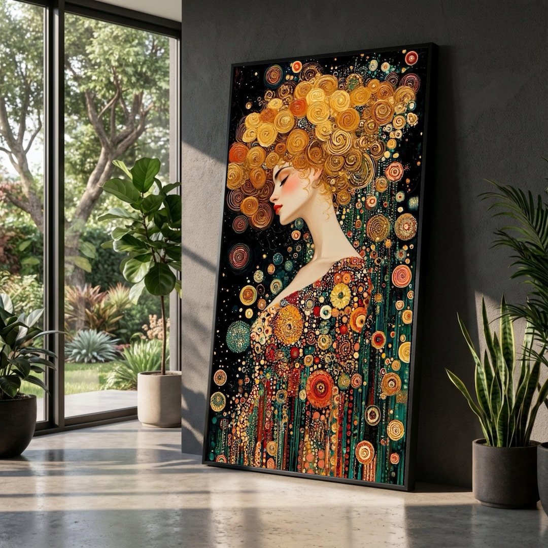 Gustav Klimt Woman Portrait Canvas, Abstract Gold Swirls Wall Art ...