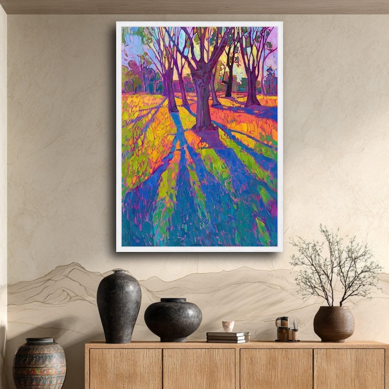 David Hockney Vibrant Sunset Trees Canvas Wall Art, Colorful Landscape ...