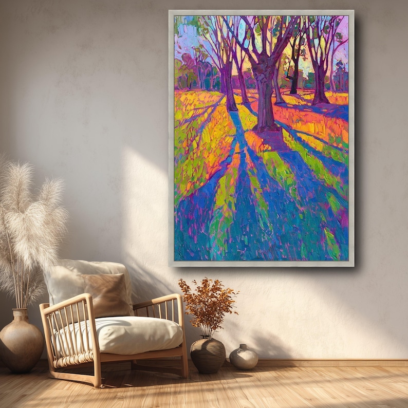 David Hockney Vibrant Sunset Trees Canvas Wall Art, Colorful Landscape ...