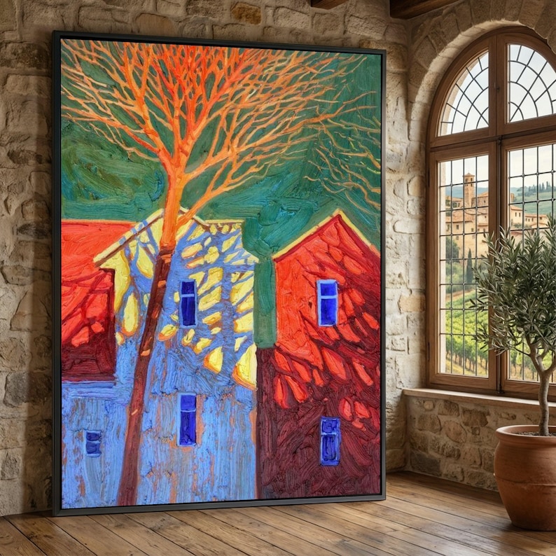 David Hockney Vibrant Tree Shadows on Colorful Houses Canvas, David ...