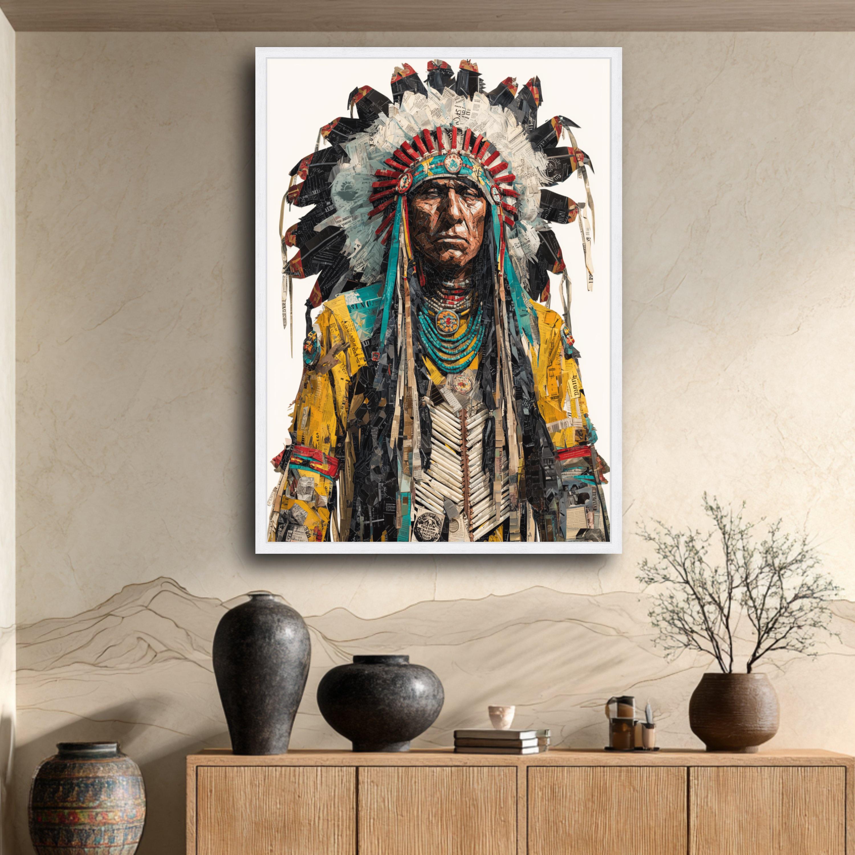 Native American Chief Portrait Canvas, Tribal Headdress Wall Art, Bold ...