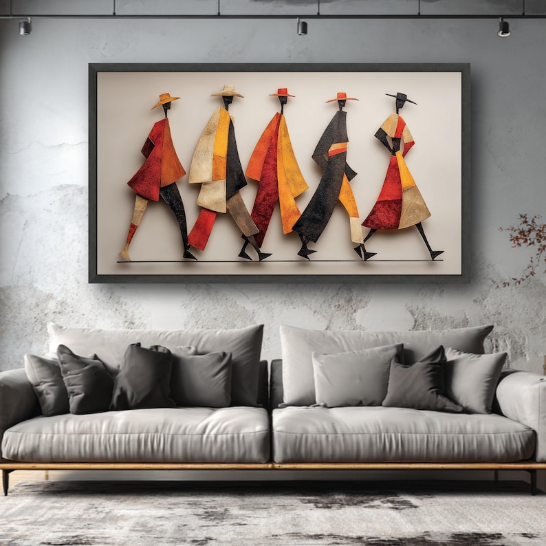 Abstract Walking Figures Canvas Art, Modern Geometric Home Decor - Etsy