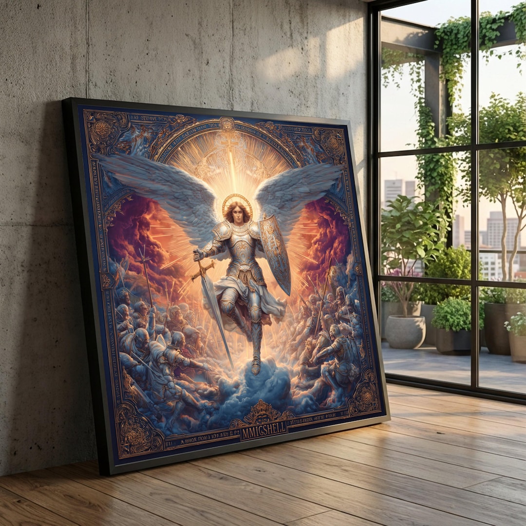 Archangel Michael Canvas Wall Art, Celestial Warrior Angelic Armor ...