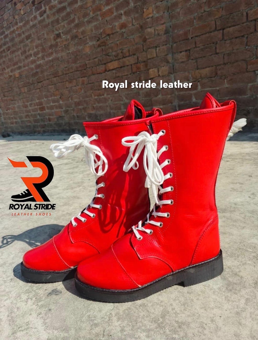 Handmade Red Leather Combat Boots | Lace up Platform Moto Boots - Etsy