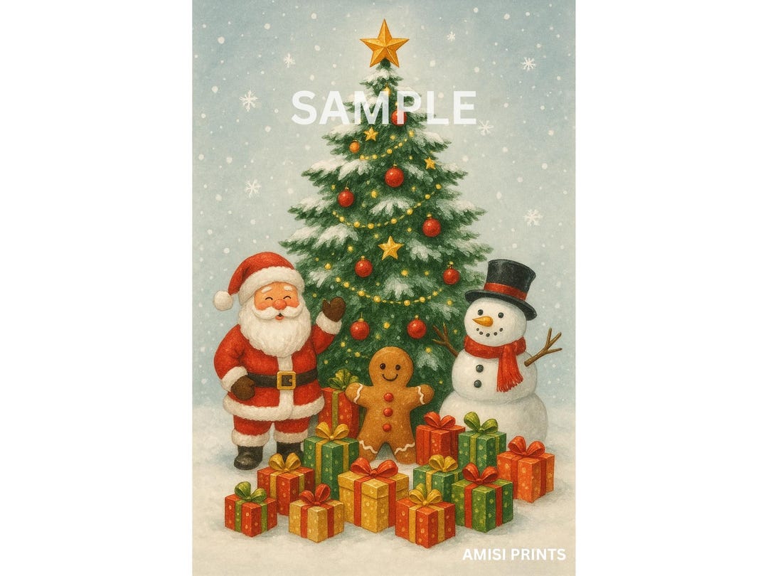 Christmas Tree With Santa-ginger Bread Man-snowman | Printable Digital ...