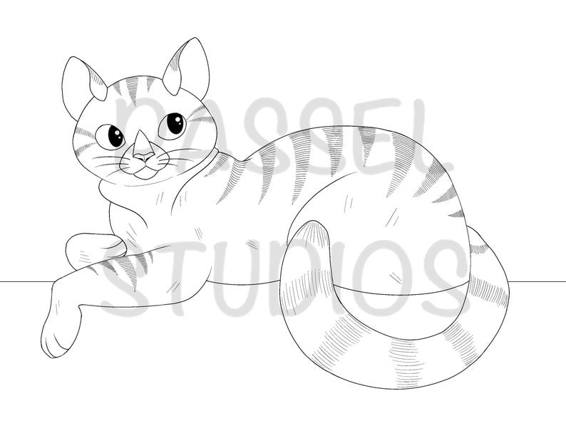 Striped Cat Coloring Page - Etsy