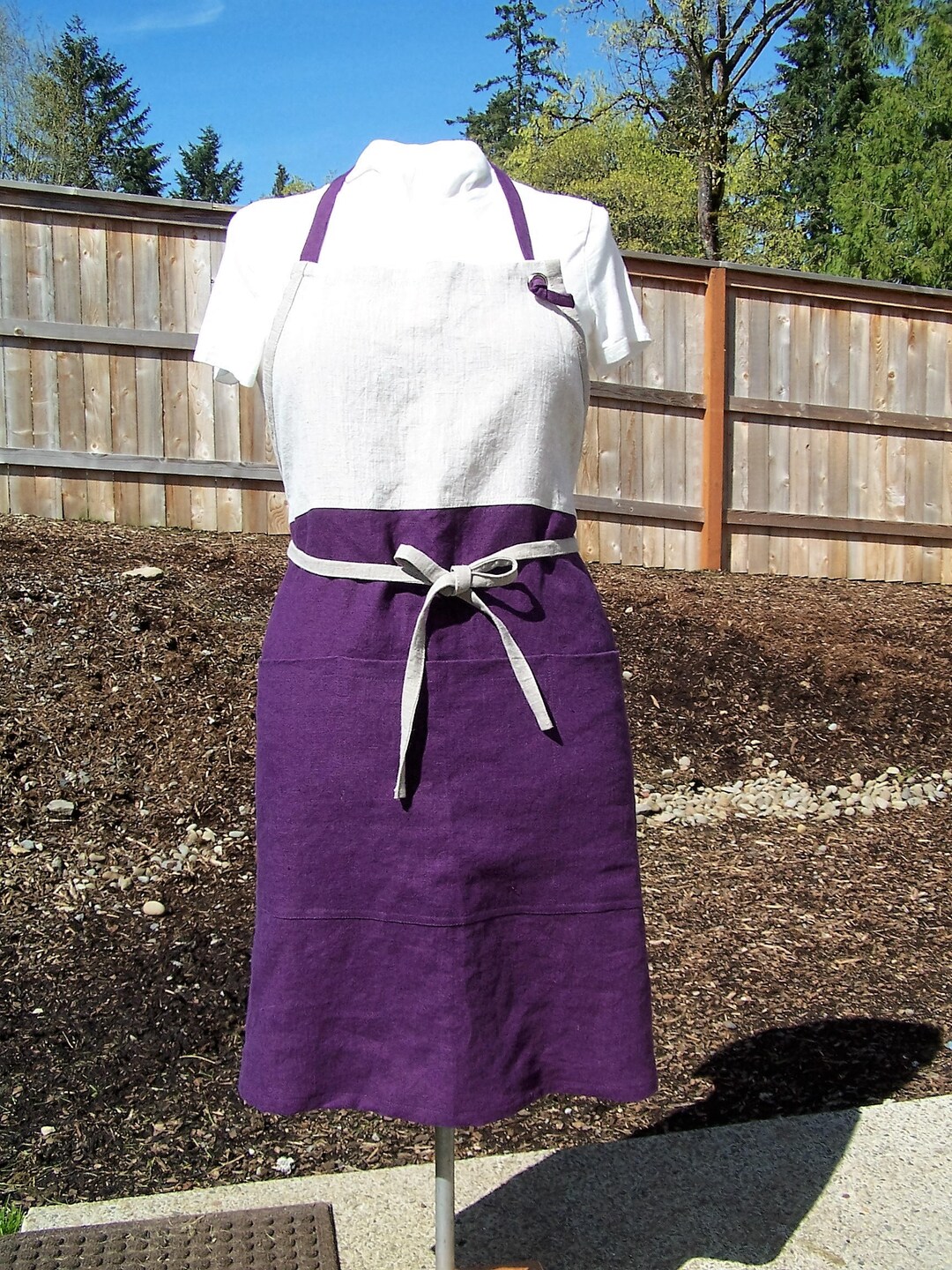 Linen Tradition Full Apron, Unisex Chef Apron, Two Tone Pocket, Purple ...