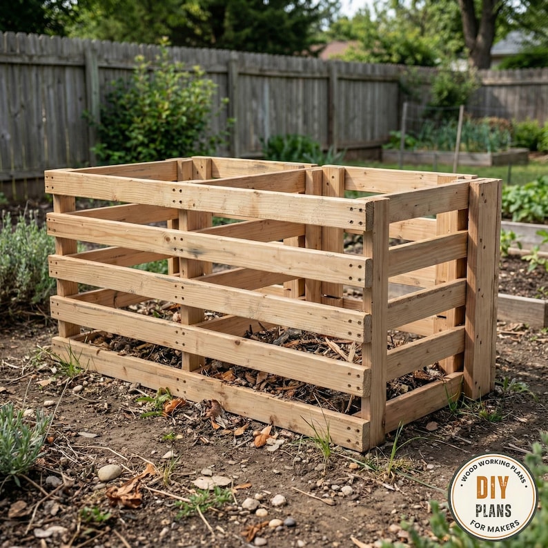2-bay Compost Bin Plans | Removable Slats| Double Chamber Garden ...