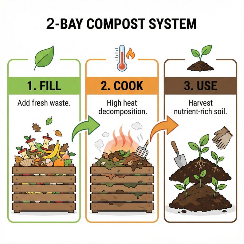 2-bay Compost Bin Plans | Removable Slats| Double Chamber Garden ...