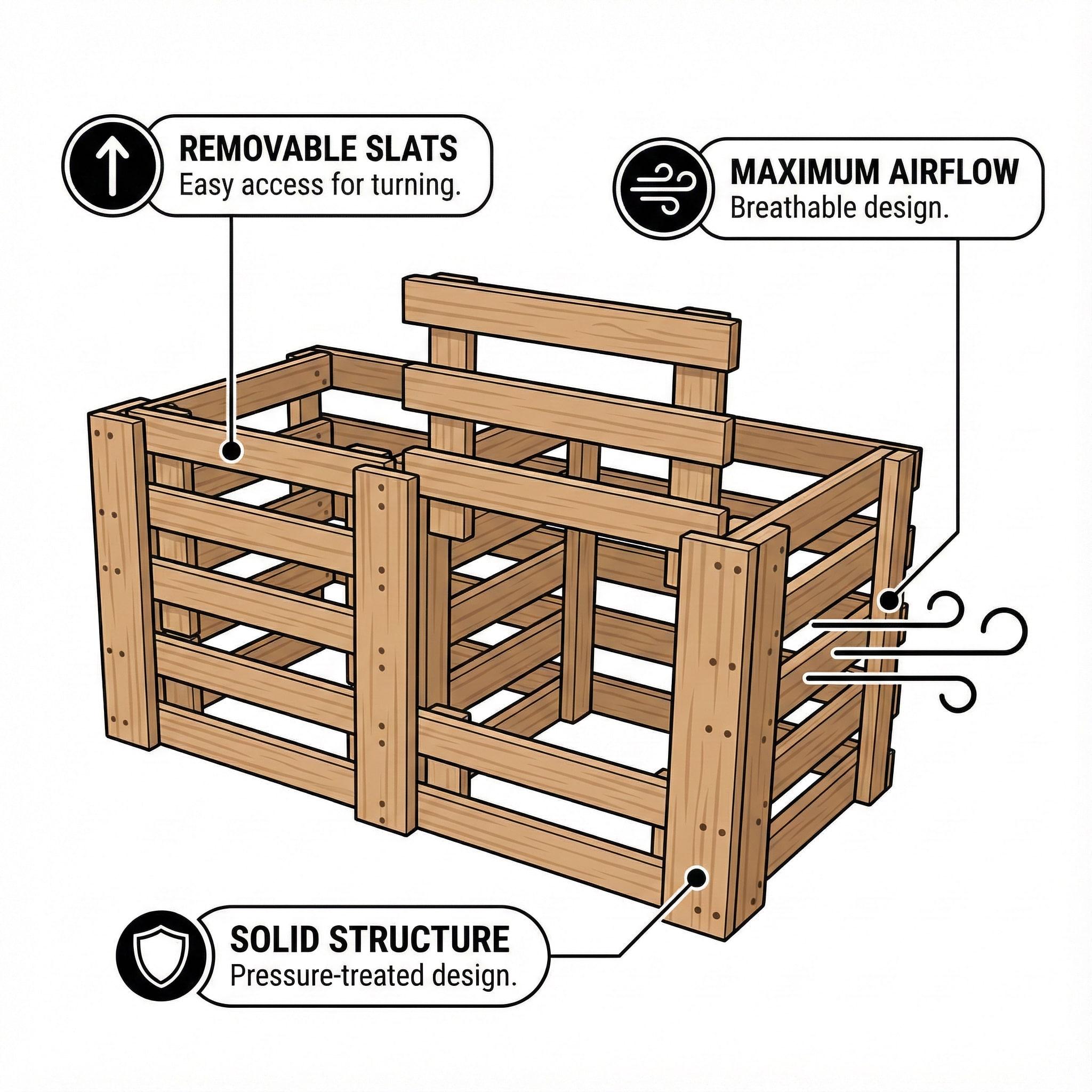 2-bay Compost Bin Plans | Removable Slats| Double Chamber Garden ...