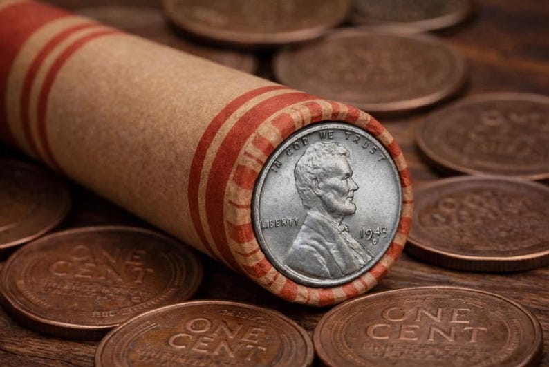 Wheat Penny Roll 1909-1958 – Unsearched, 1943 Steel Ender, Mixed Mints ...