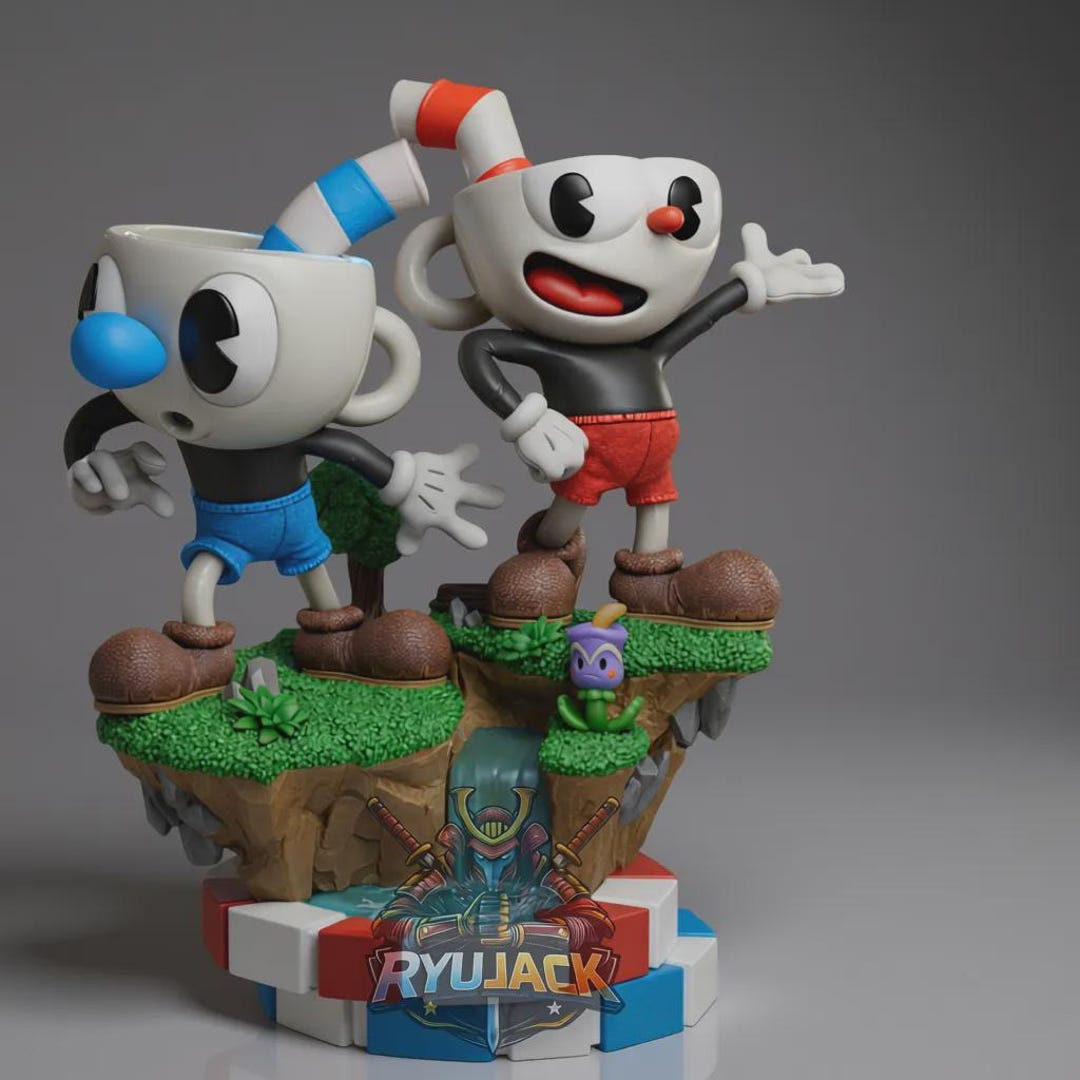 Cuphead and Mugman STL Figure | 3D Printable Cartoon Statue | Non ...