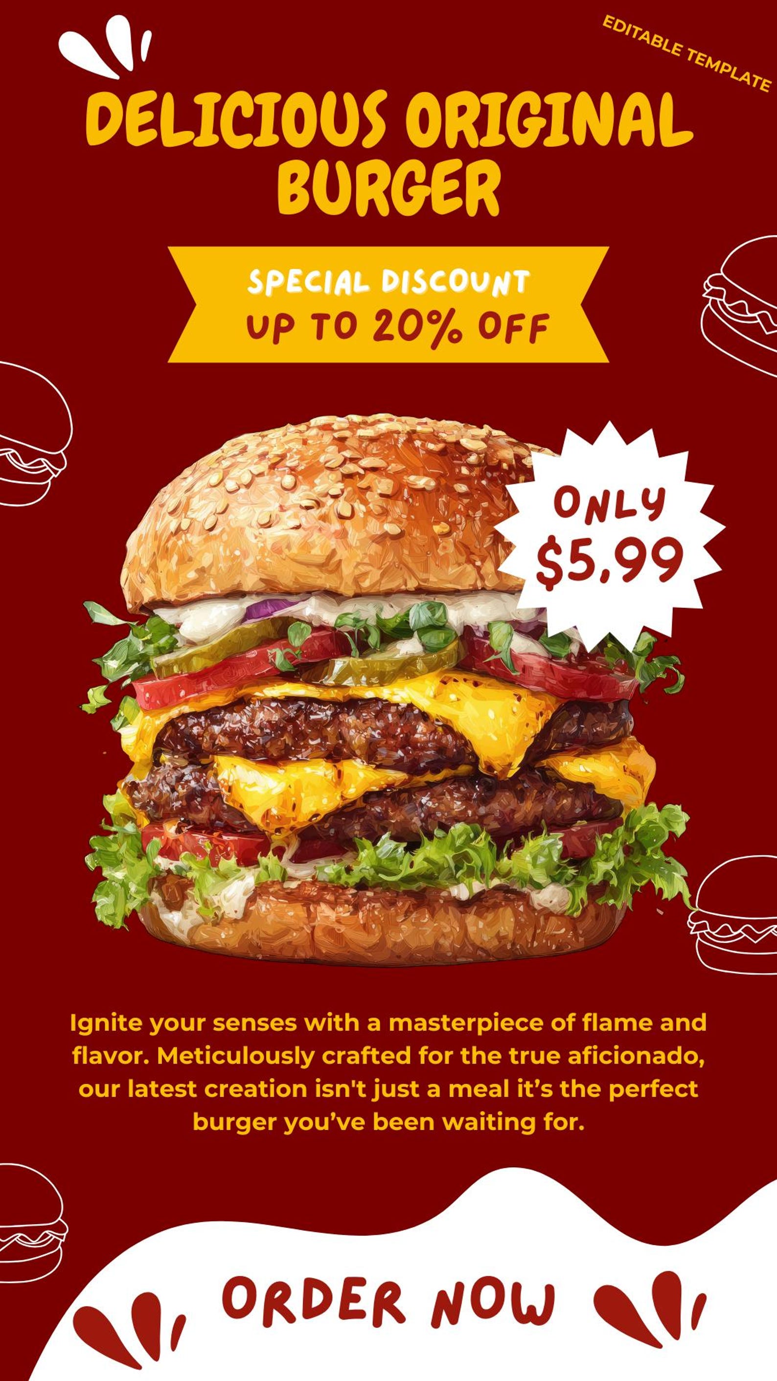 Burger Menu Canva Template | Editable Instagram Story | Fast Food Flyer ...