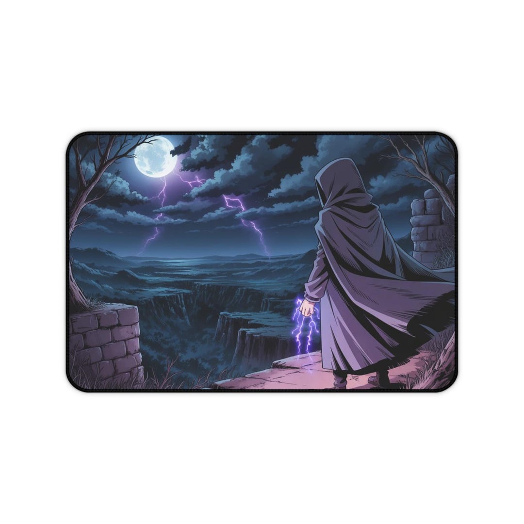 Wizard Cloak at Moonlit Cliff Desk Mat | Fantasy Mage Landscape, Stormy ...