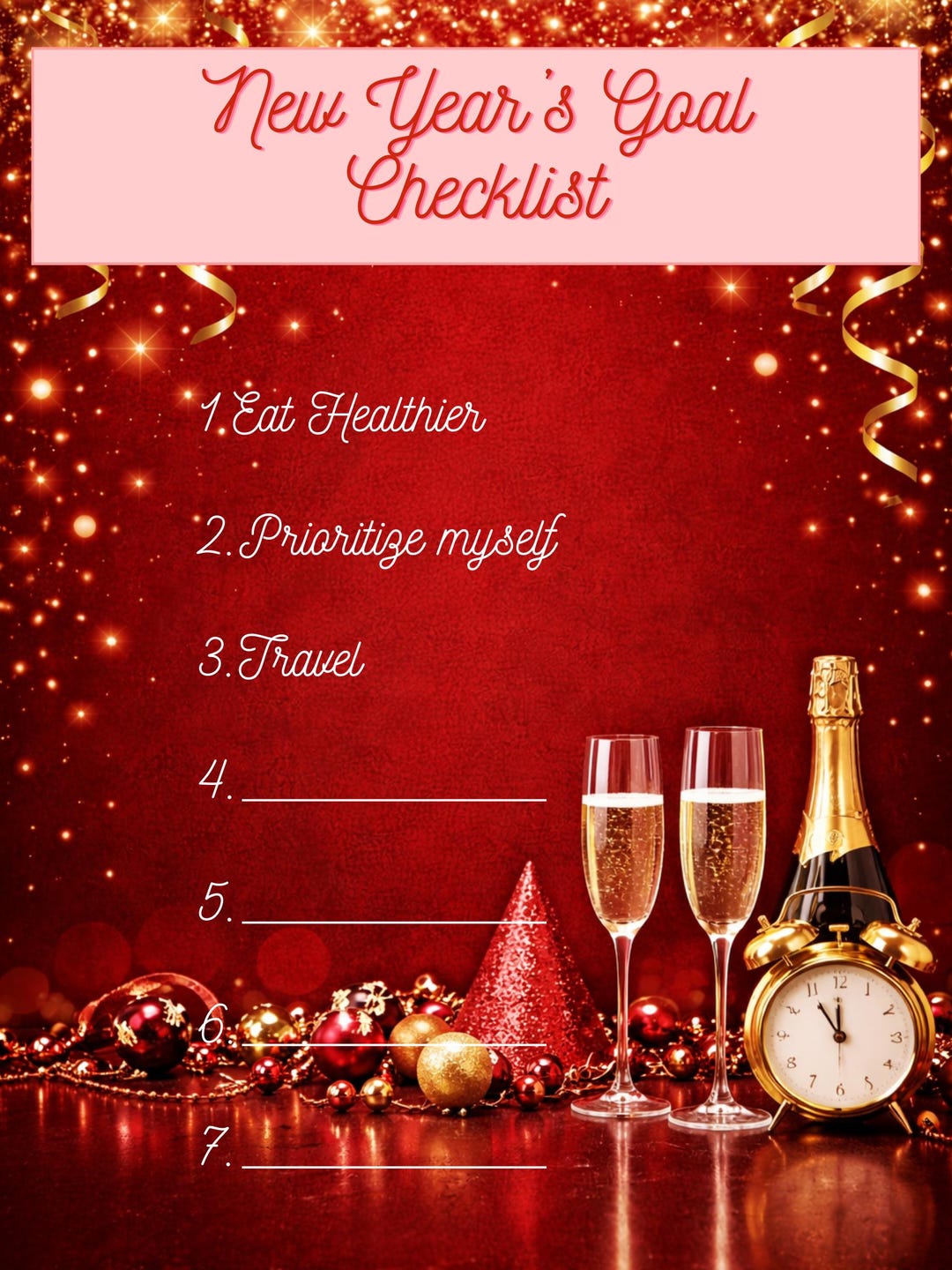 New Year’s Goal Checklist Printable | Editable in Canva - Etsy