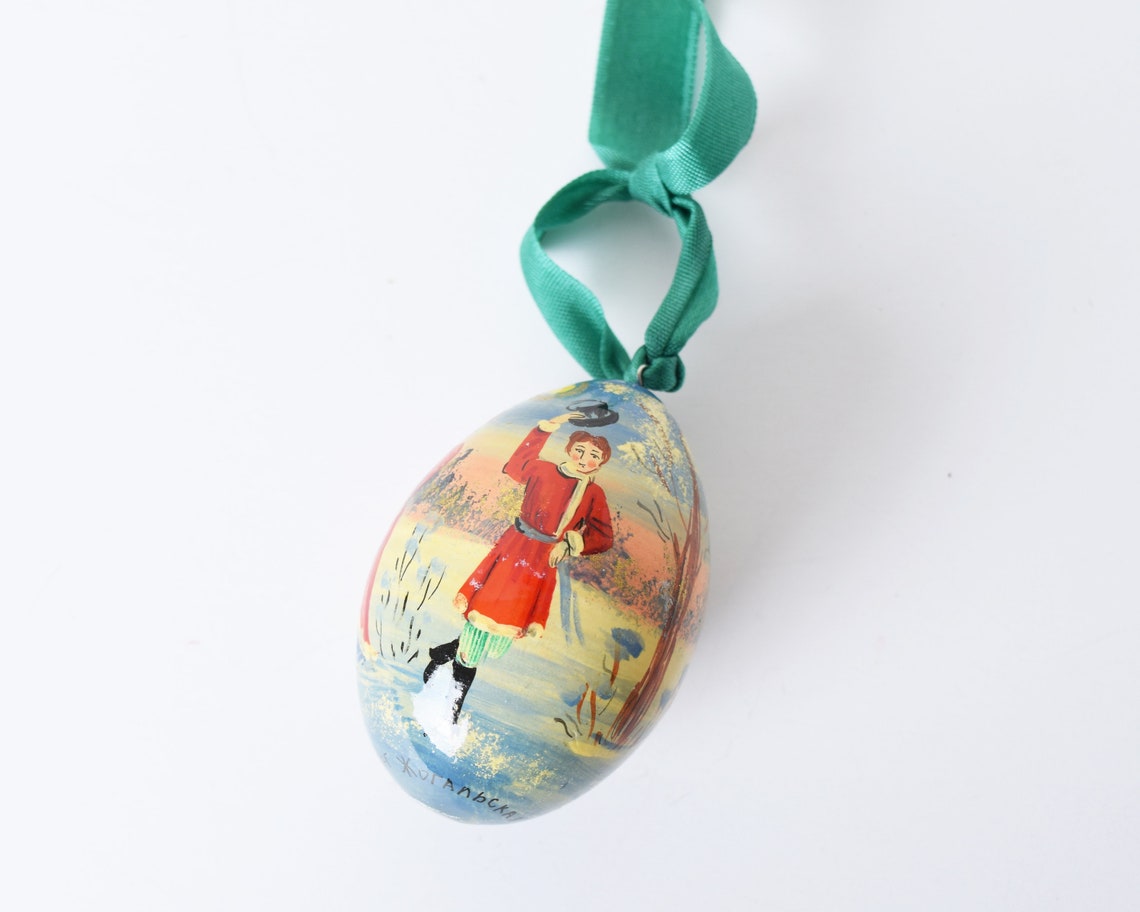 Russian Ornament Hand Painted Wood Egg Winter Scene Holiday - Etsy