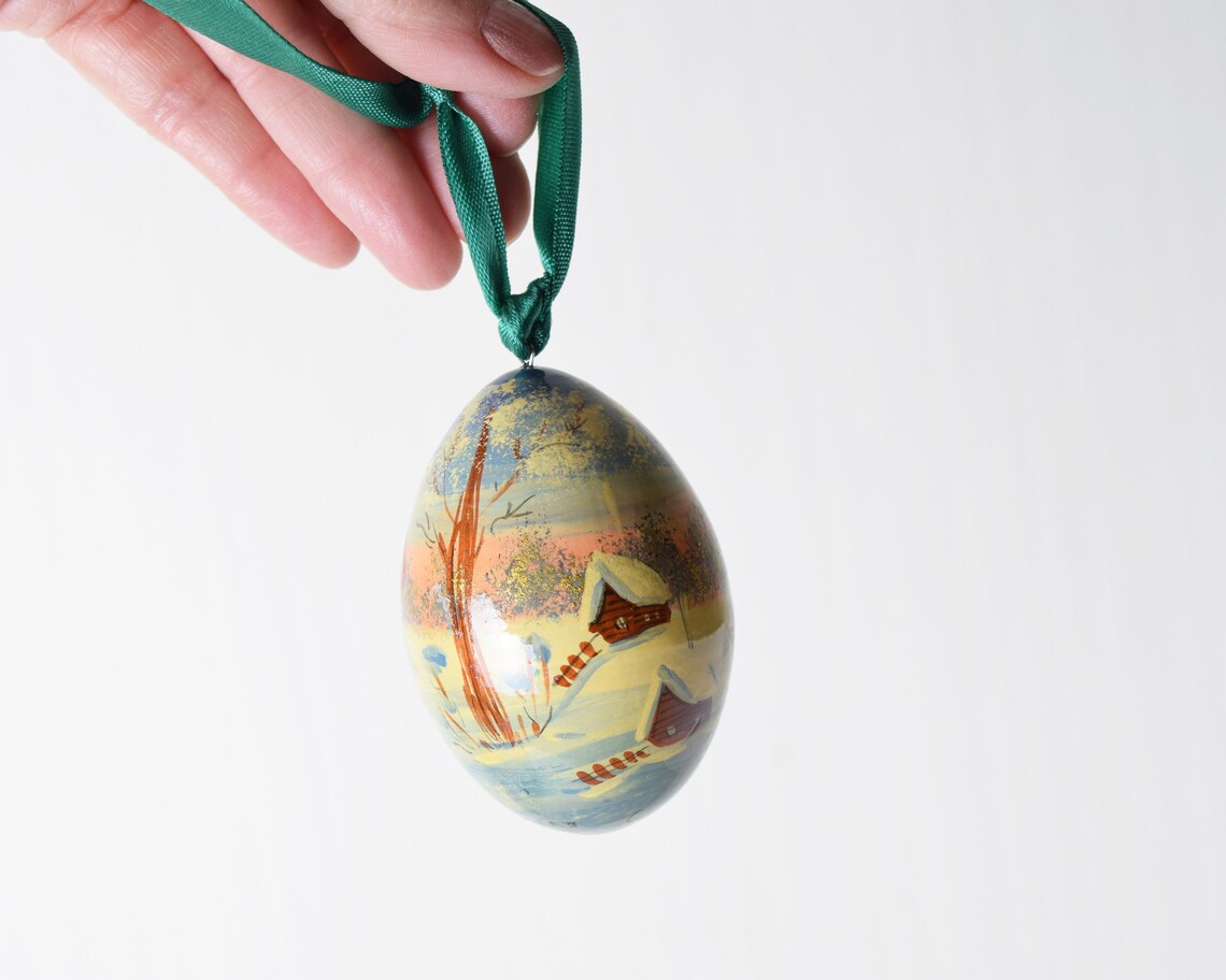 Russian Ornament Hand Painted Wood Egg Winter Scene Holiday - Etsy