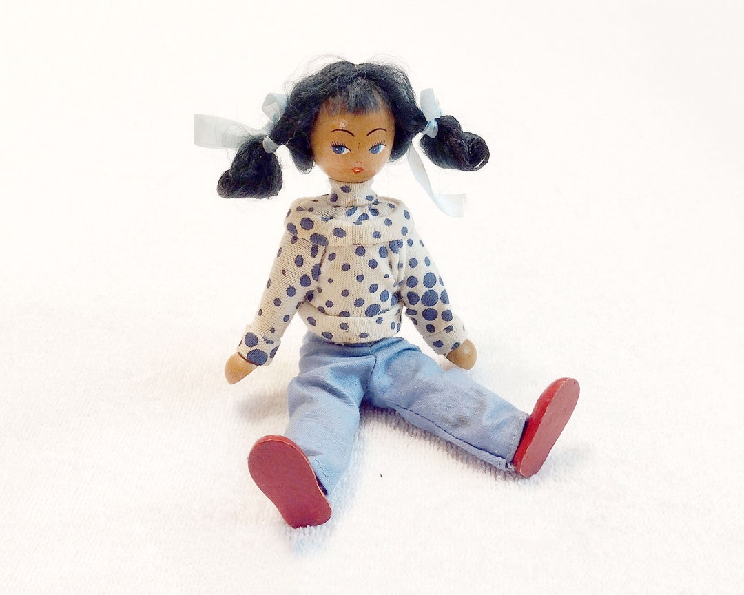 Wooden Polish Peg Doll Dark Hair and Blue Pants 7 Tall - Etsy