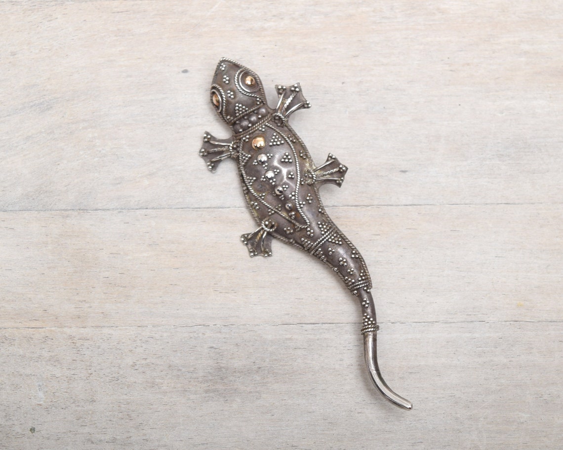 Antique Sterling Silver Lizard Brooch Artisan Made With | Etsy