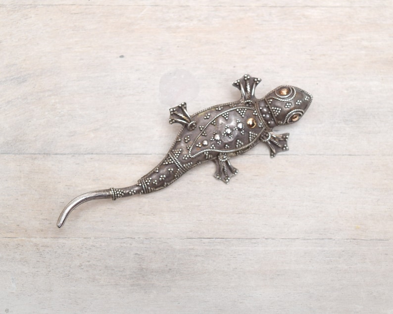 Antique Sterling Silver Lizard Brooch Artisan Made With | Etsy
