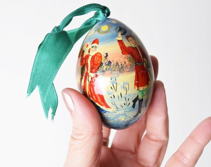Russian Ornament, Hand Painted Wood Egg, Winter Scene, Holiday - Etsy
