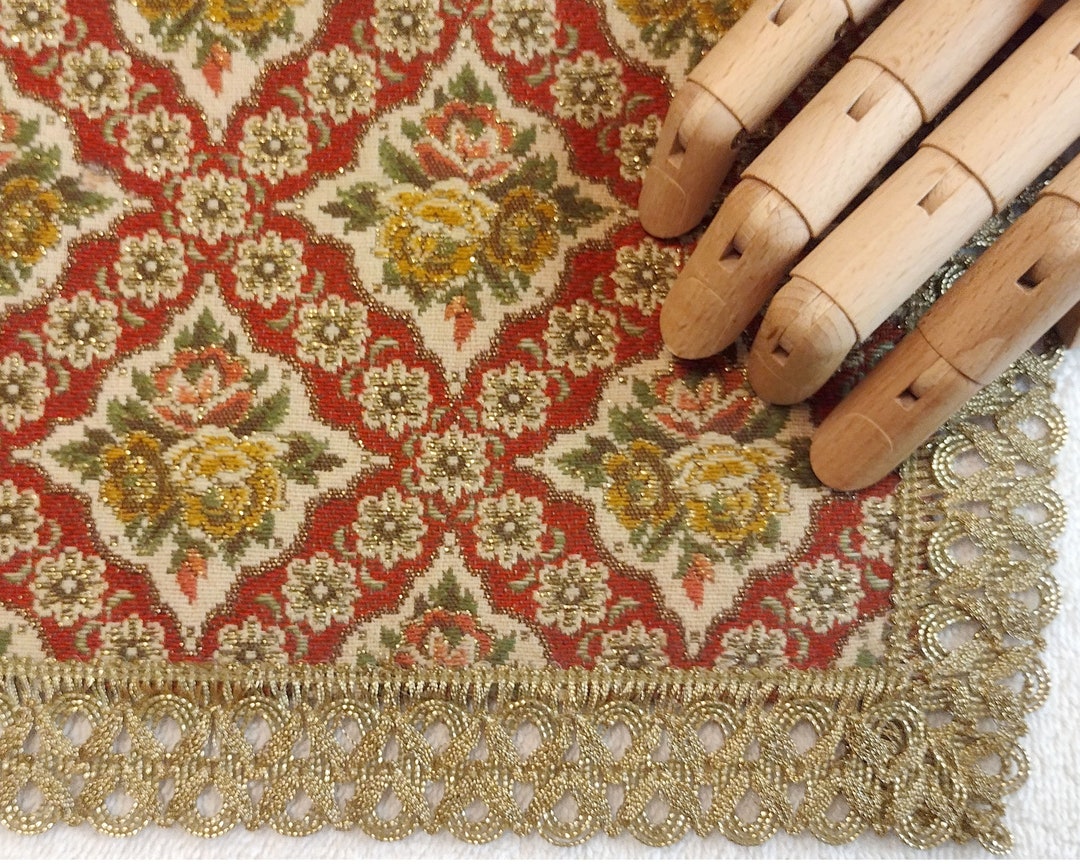 Vintage German Table Runner Red Gold Brocade Tapestry 60s - Etsy