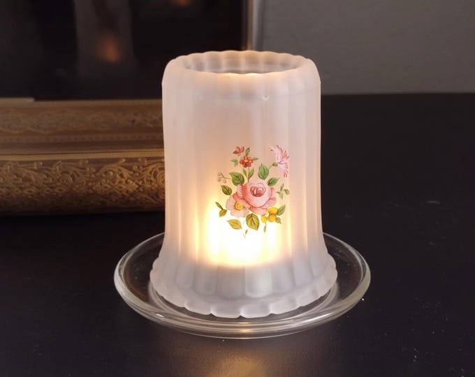 Vintage Candle Shade, Fairy Lamp Shade, Frosted With Pink Flowers - Etsy