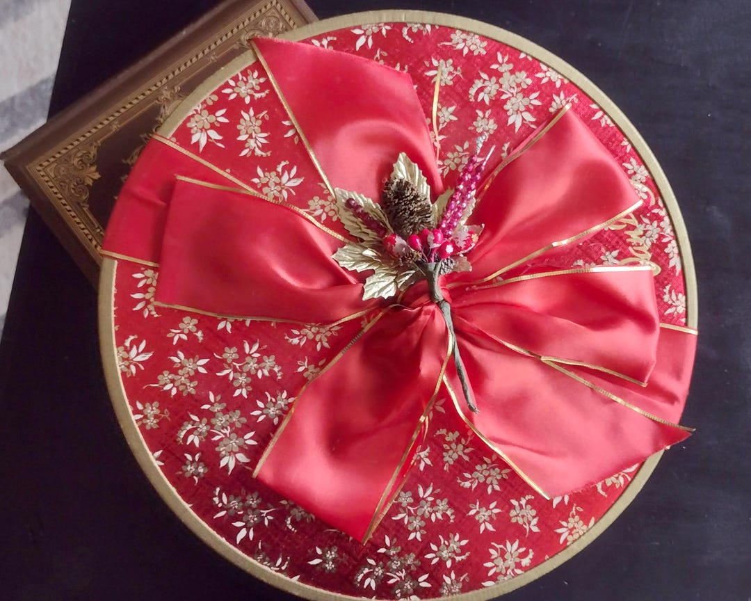 Vintage Chocolate Box Red Foil Round Box 10" Dia - Etsy