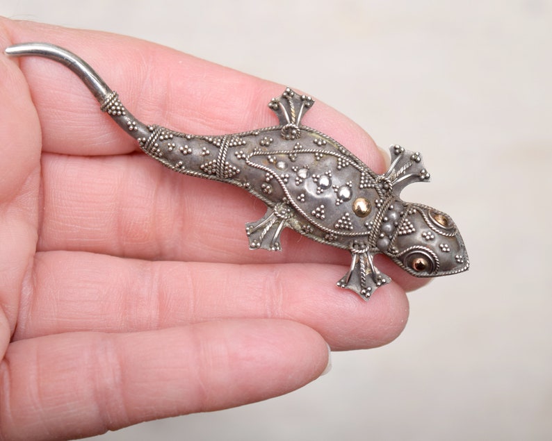 Antique Sterling Silver Lizard Brooch Artisan Made With | Etsy