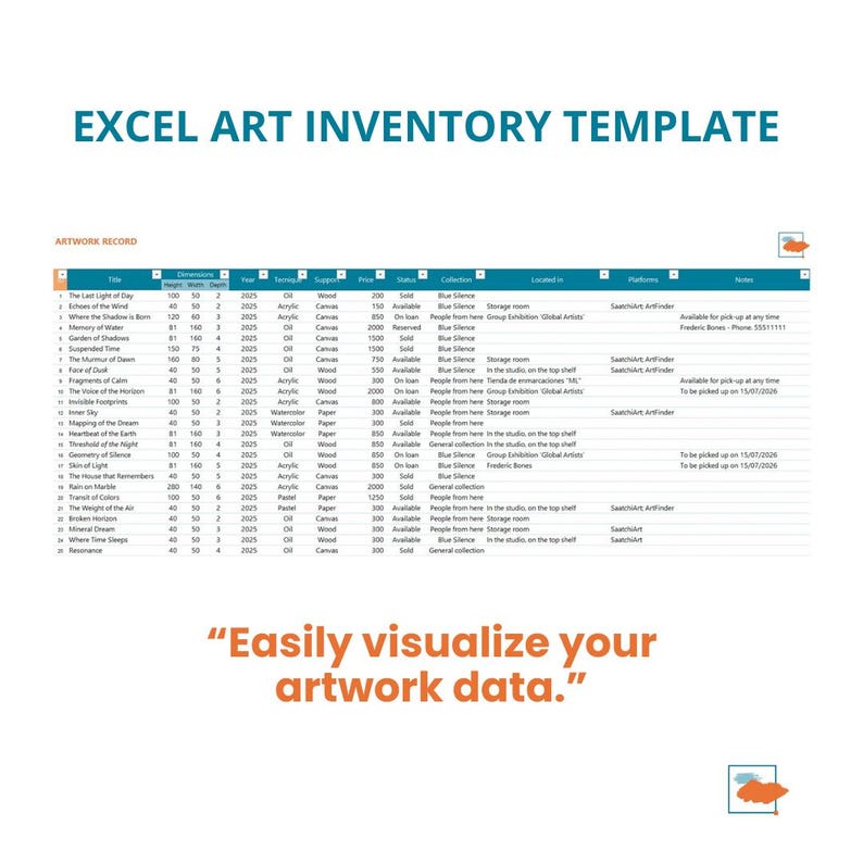 Excel Art Inventory Template | Manage and Track Your Artworks - Etsy