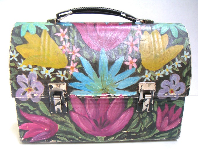 Vintage Metal Lunch Box. Hand Painted Floral Design. - Etsy
