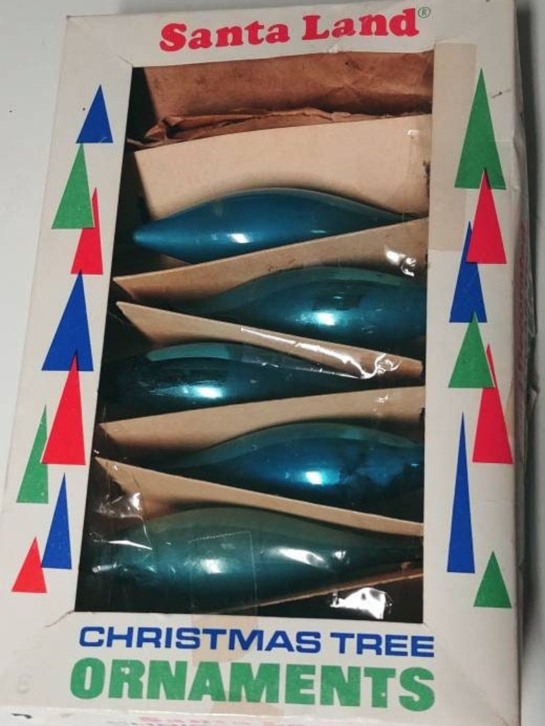 Vintage Santa Land Glass Christmas Ornaments, Red and Teal, Set of 8 - Etsy